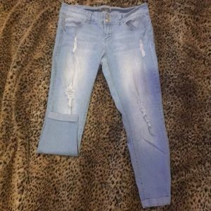 Jeans | Juniors Light Blue Distressed Cuffed Jeans | Poshmark